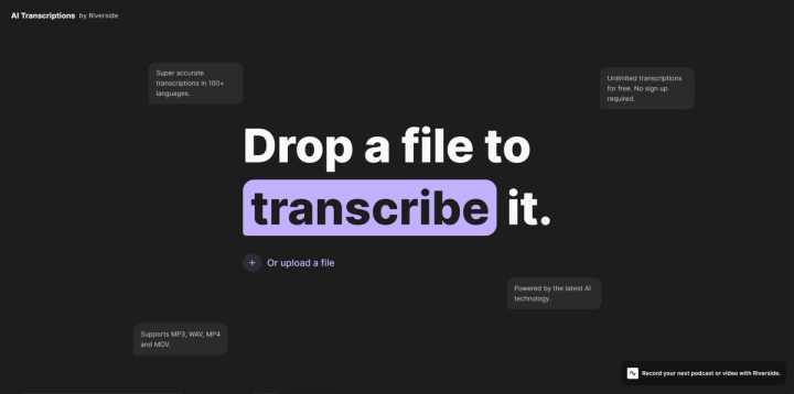 AI Transcription by Riverside | Tool Information & Alternatives | Foundr.AI